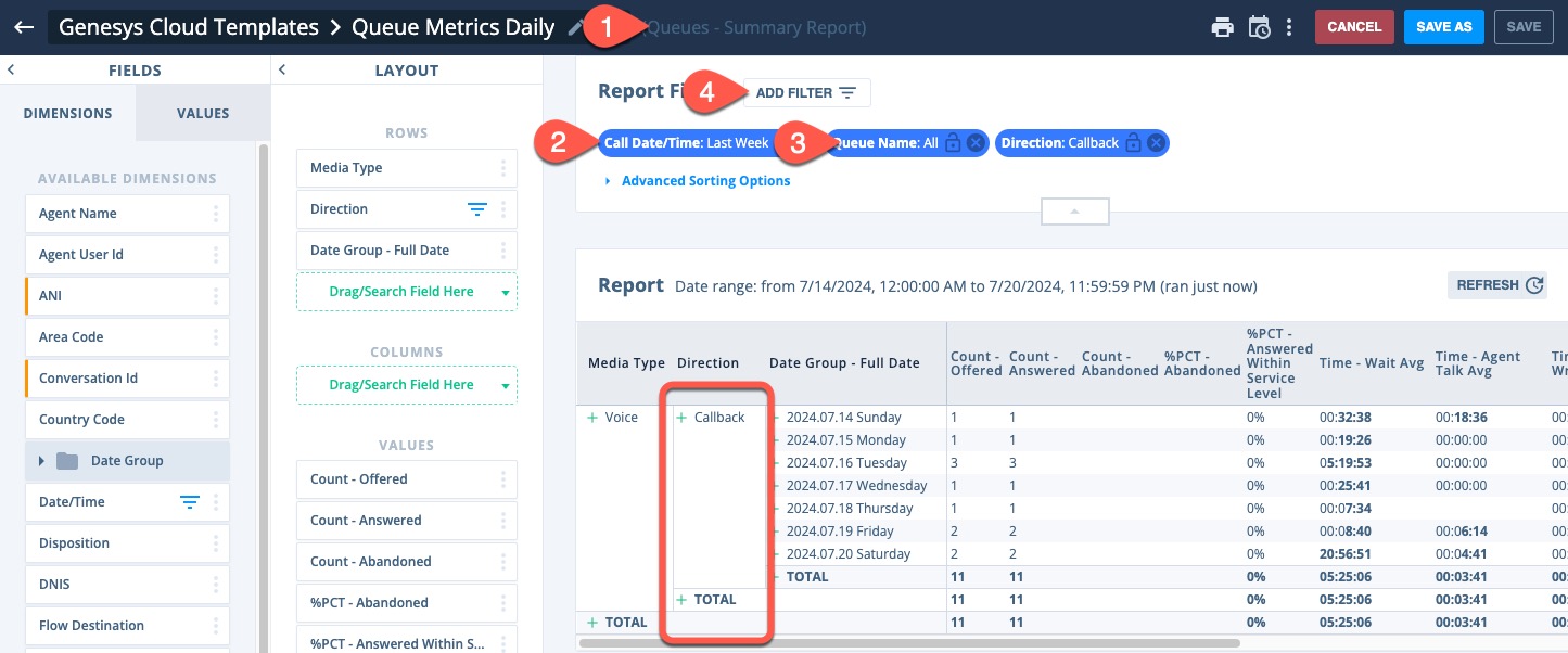 Reporting on Callbacks in Genesys – Brightmetrics Support